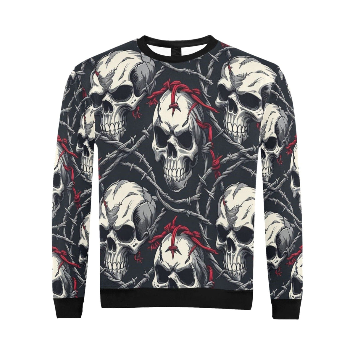 Men's Skulls In Barbed Wire Crew Neck Sweatshirt – Everything Skull Clothing Merchandise and ...