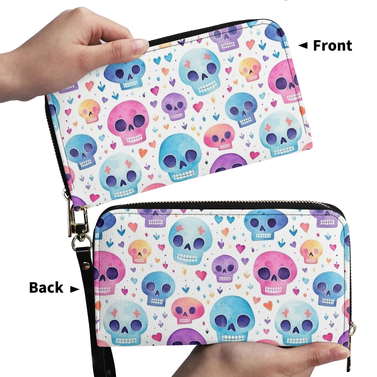 Pastel Pink, Blue Purple Skulls Large Long Wallet With Handle ...