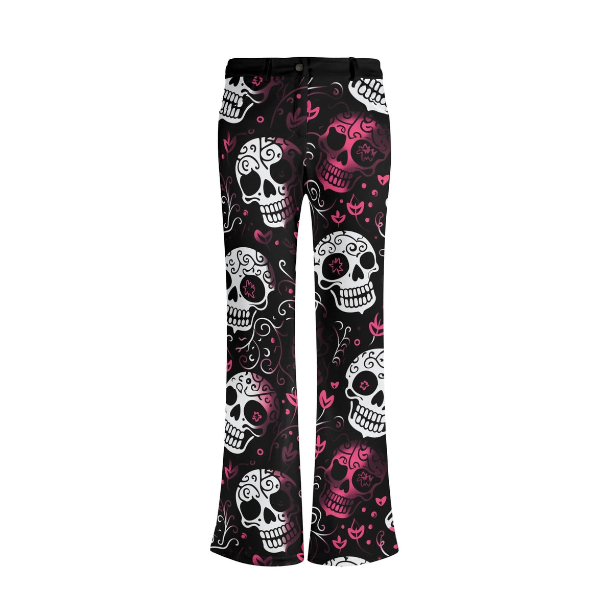 Womens Pink & White Skulls Print Elegant Flare Pants – Everything Skull ...