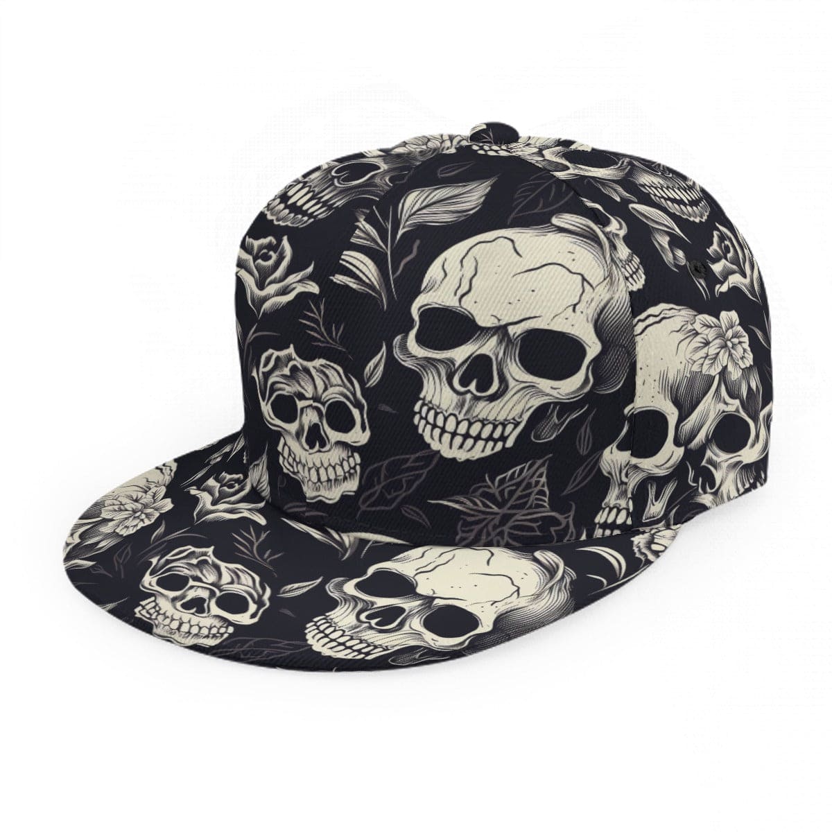 Skulls On Black Background Baseball Cap With Flat Brim – Everything ...