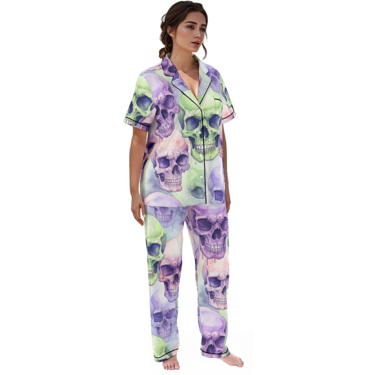 Women's Purple Green Skulls Silk Pajama Set – Everything Skull Clothing ...