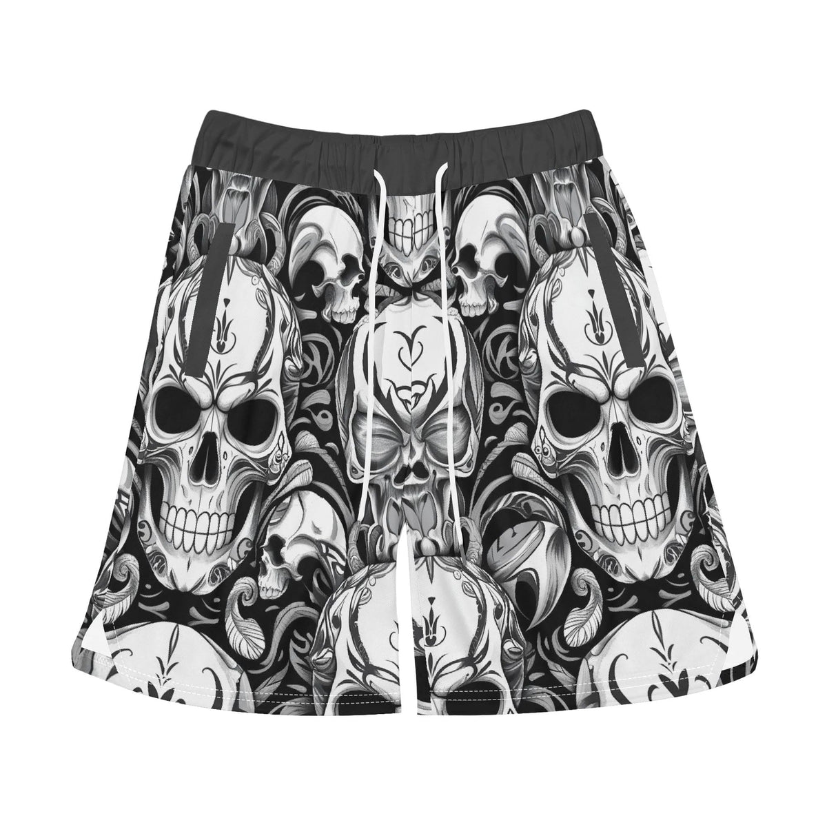 Mens Gray Skulls Basketball Mesh Shorts Swim Trunks – Everything Skull ...
