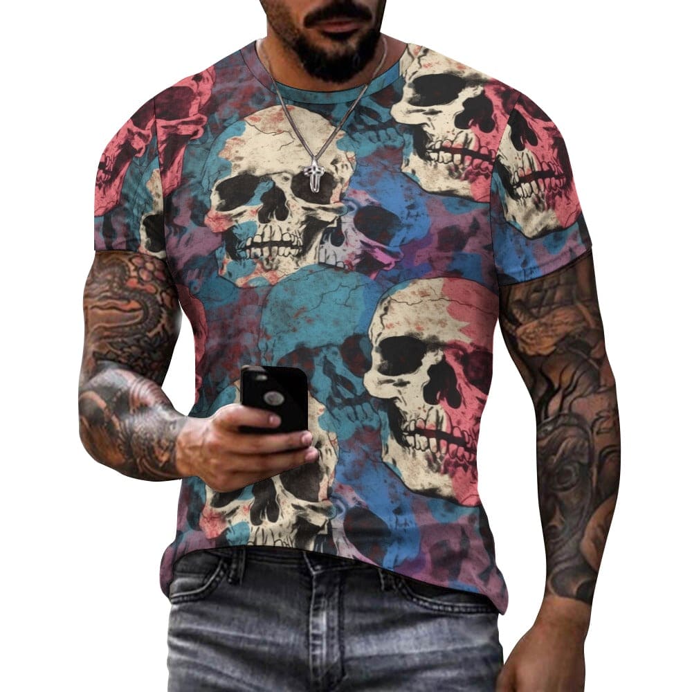 Men's Blue And Skulls Cotton Short Sleeve T-shirt – Everything Skull ...