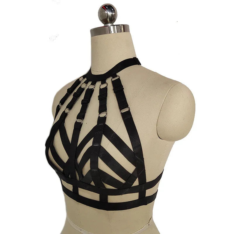 Women's Black Gothic Cage Bra Harness Lingerie – Everything Skull ...