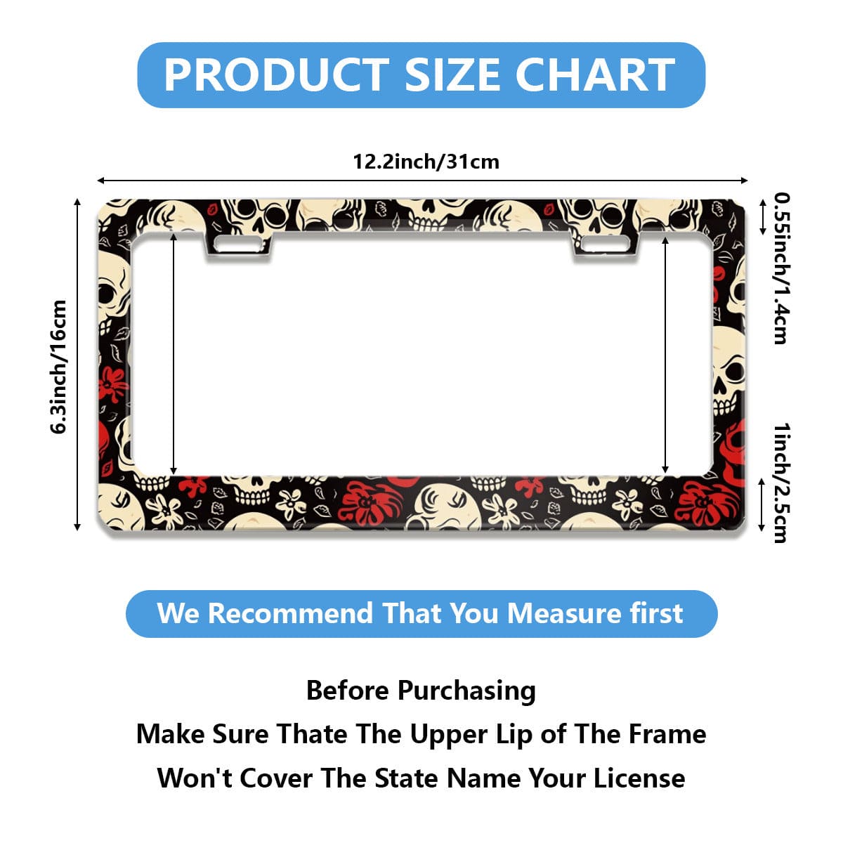 Red White Skulls License Plate Holder And Cover – Everything Skull ...