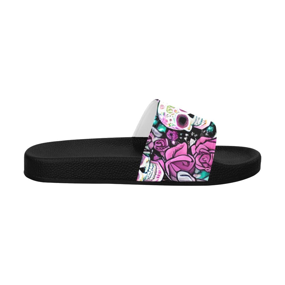 Women's Purple Floral Skull Print Slide Sandals – Everything Skull ...