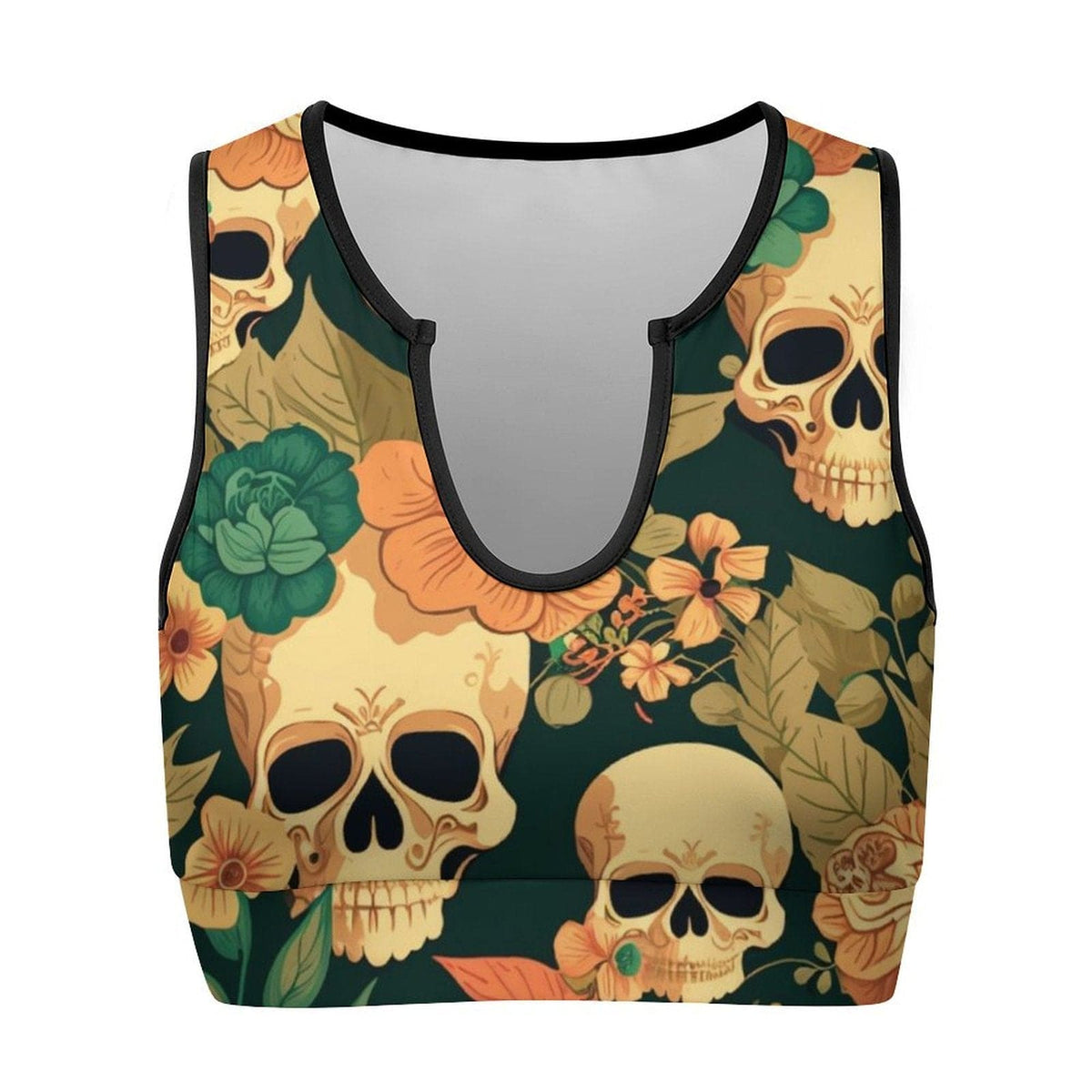 Skull Beigh Floral Yoga Sports Bra – Everything Skull Clothing ...