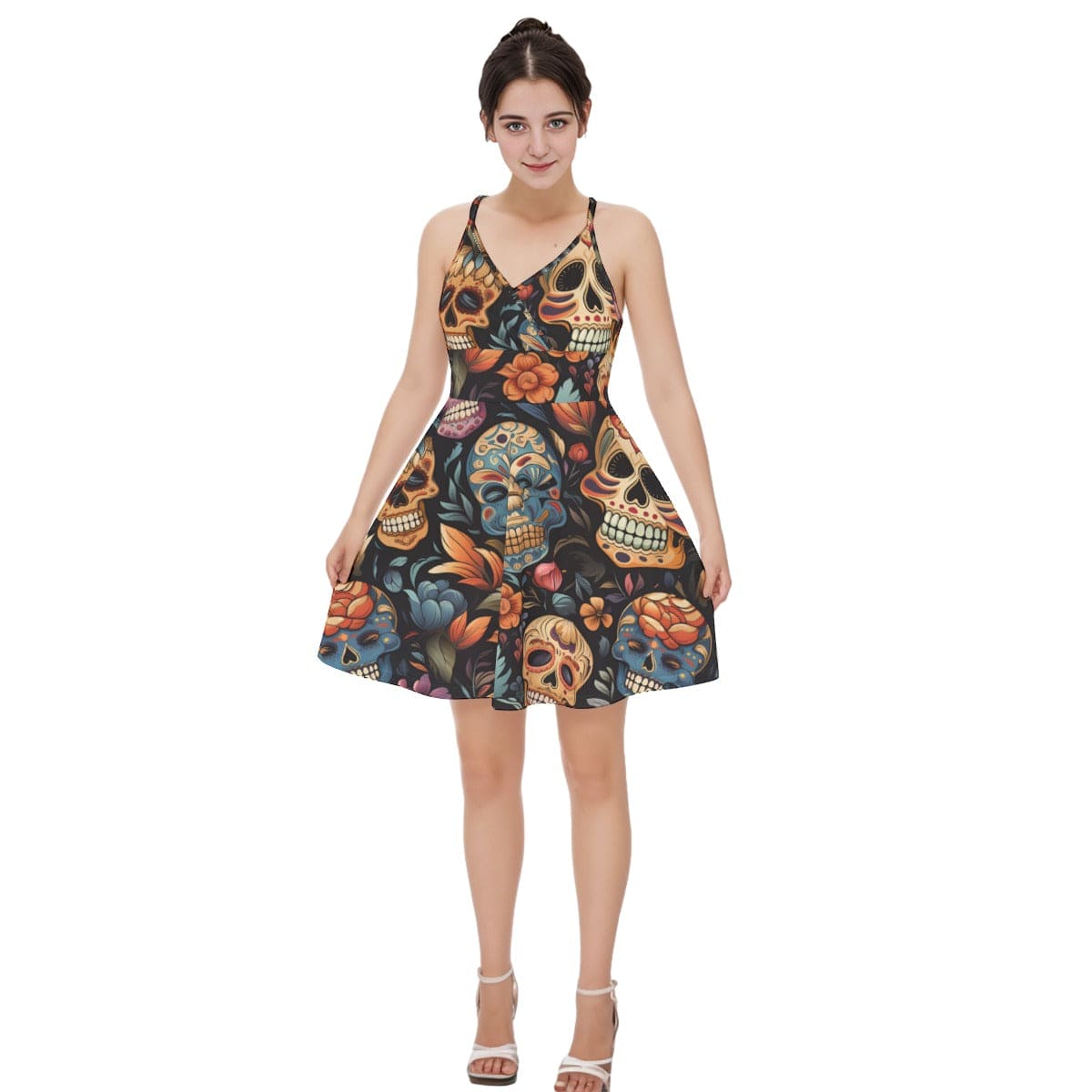 Women‘s Sugar Skulls Strappy Cross Back Cami Dress – Everything Skull ...
