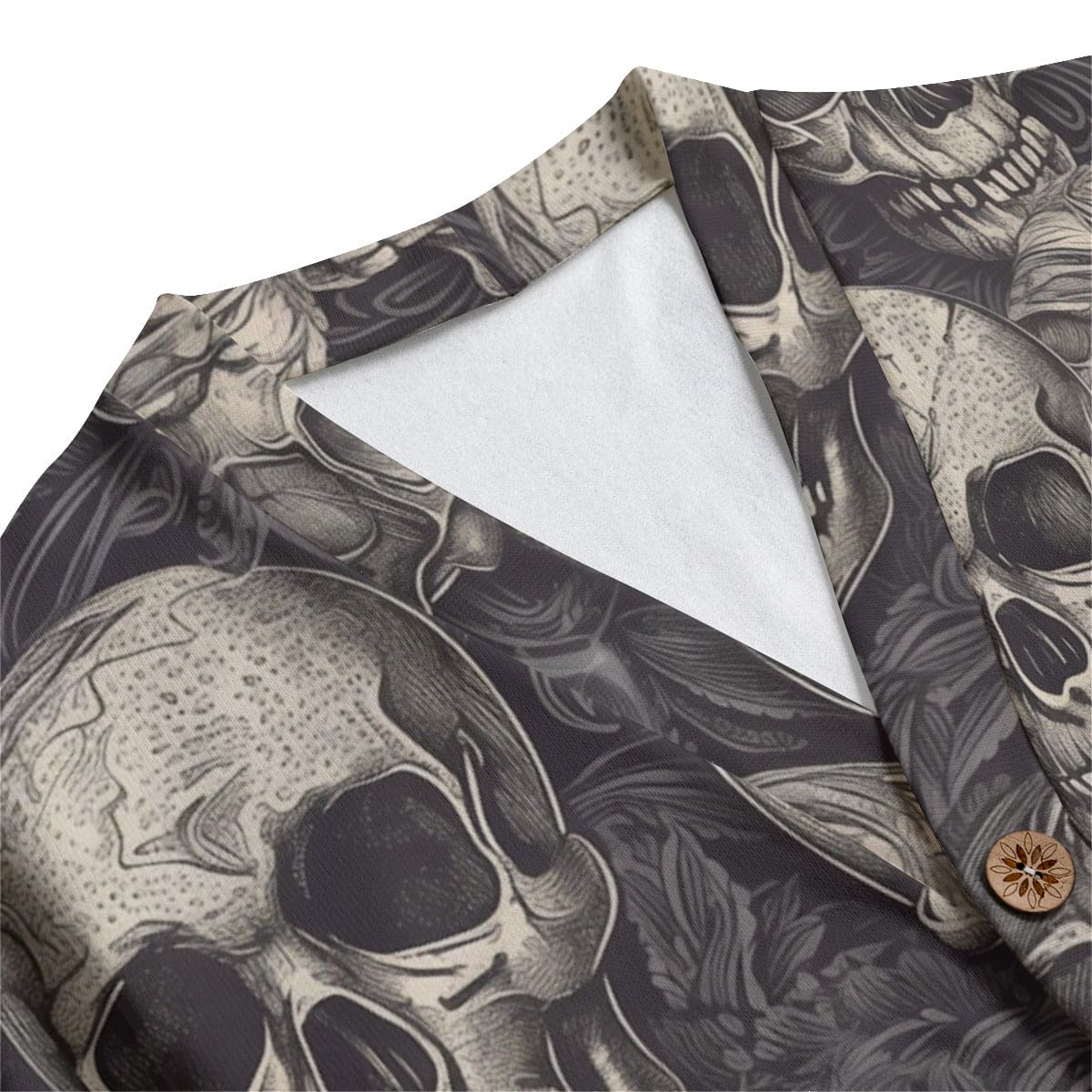 Skulls Print V-neck Knitted Fleece Cardigan With Button Closure ...