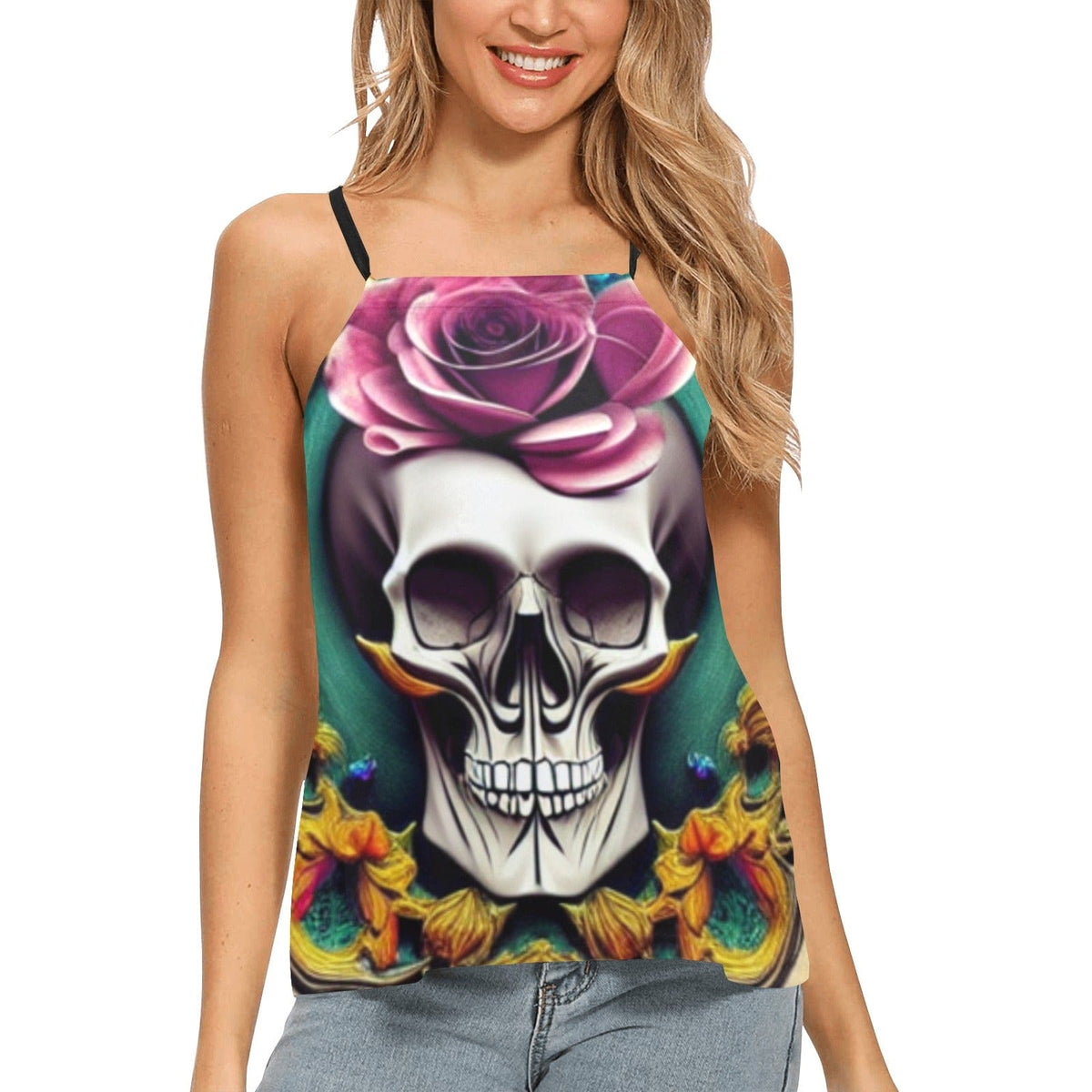 Women's Skull Face Purple Flower Tank Top – Everything Skull Clothing ...