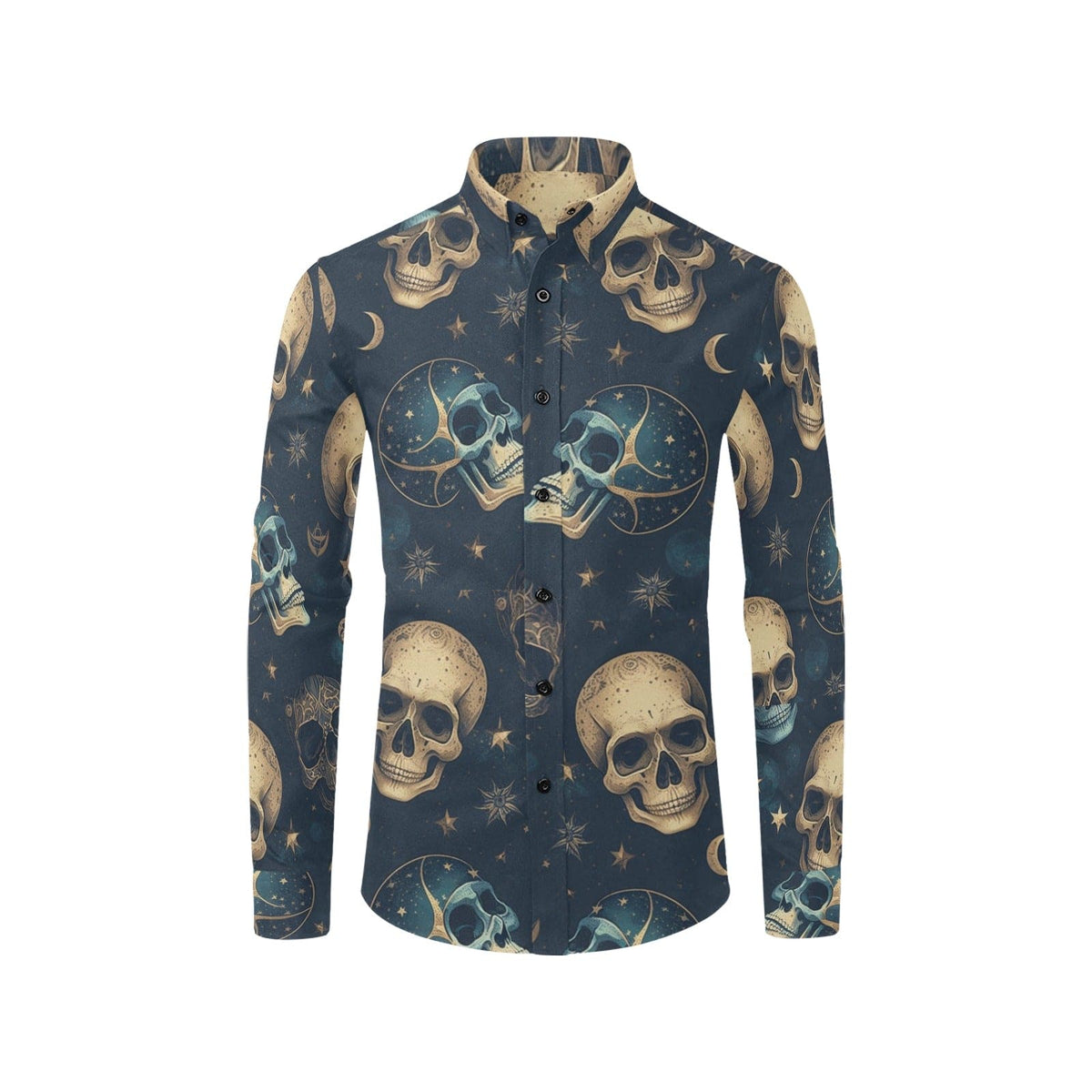 Men's Skulls On Black Long Sleeve Dress Shirt – Everything Skull ...