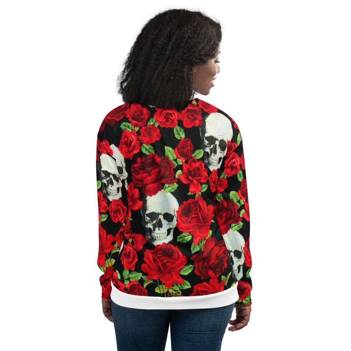 Women's Red Roses White Skulls Bomber Jacket – Everything Skull ...
