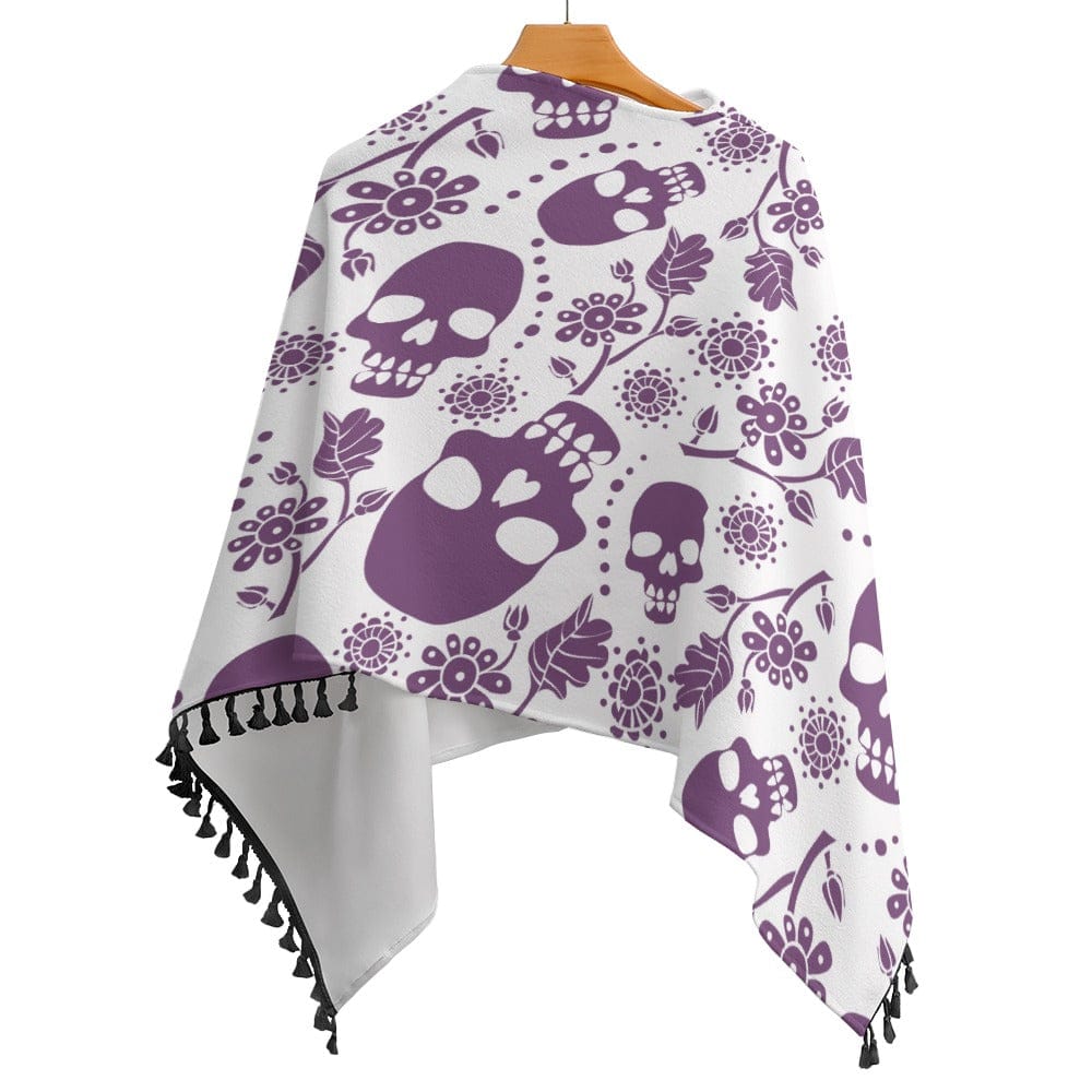 Women's Purple Skulls Knitted Cape With Fringed Edge – Everything Skull ...
